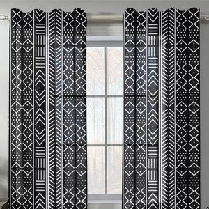Black & White Mud Cloth Inspired Gauze Rod Curtain 28x84 two Pieces - Etsy