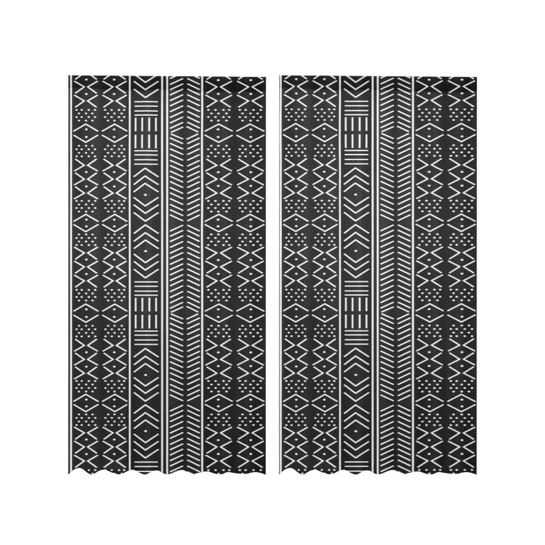 Black & White Mud Cloth Inspired Gauze Rod Curtain 28x84 two Pieces - Etsy