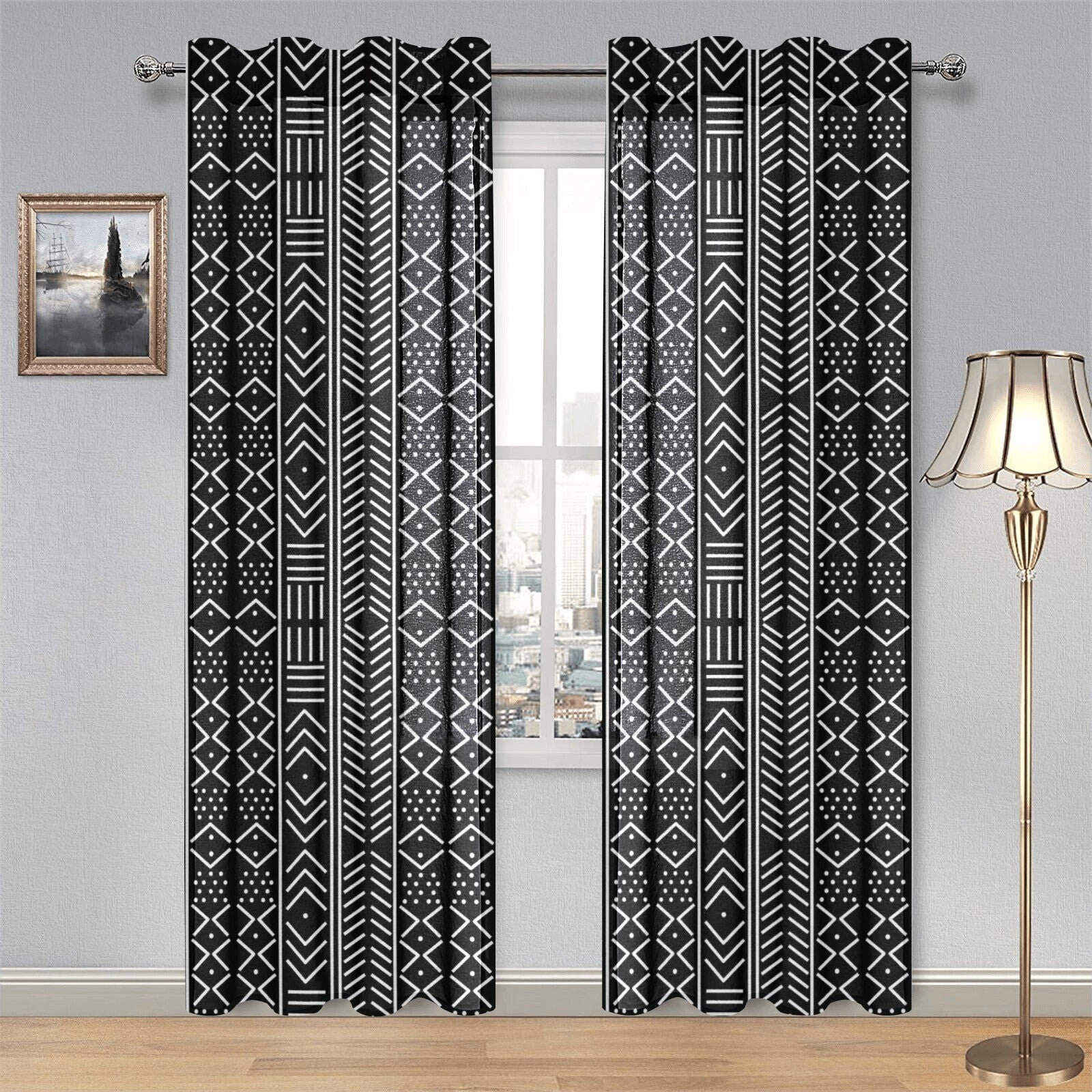 Black & White Mud Cloth Inspired Gauze Rod Curtain 28x84 two Pieces - Etsy
