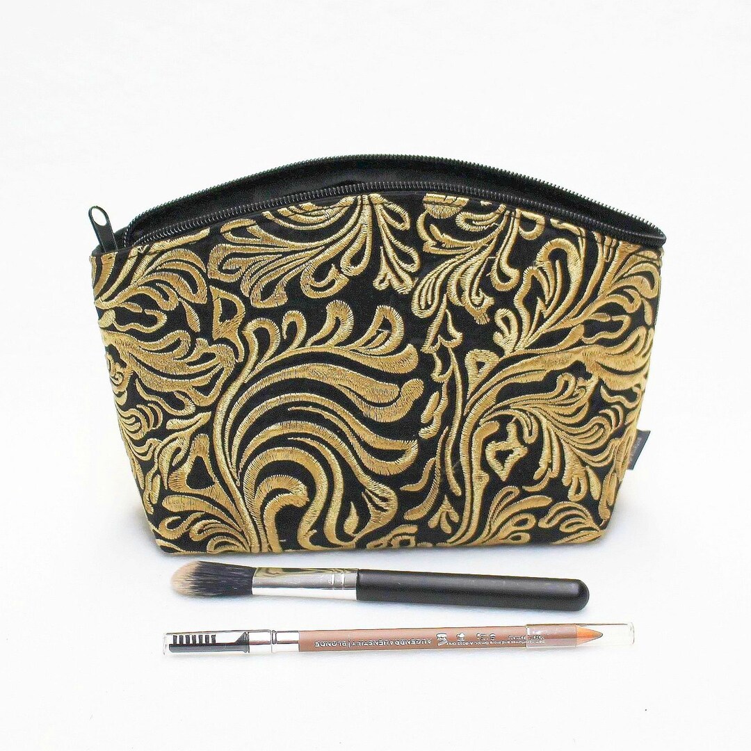 Cosmetic Bag Black Gold Arabesque, Silk, Make-up Bag Utensilo Multi ...