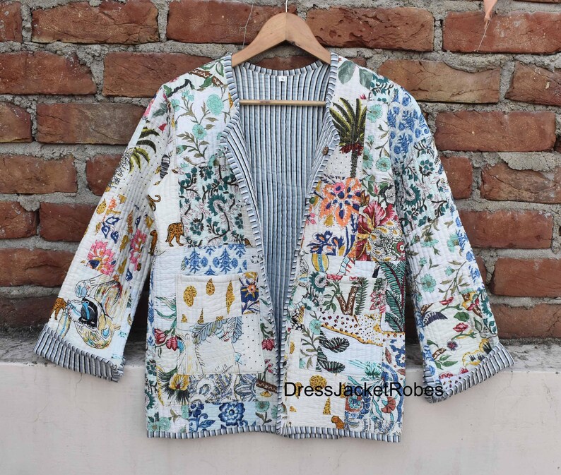 Patchwork Quilted Jackets Cotton Floral Bohemian Style Fall Winter ...