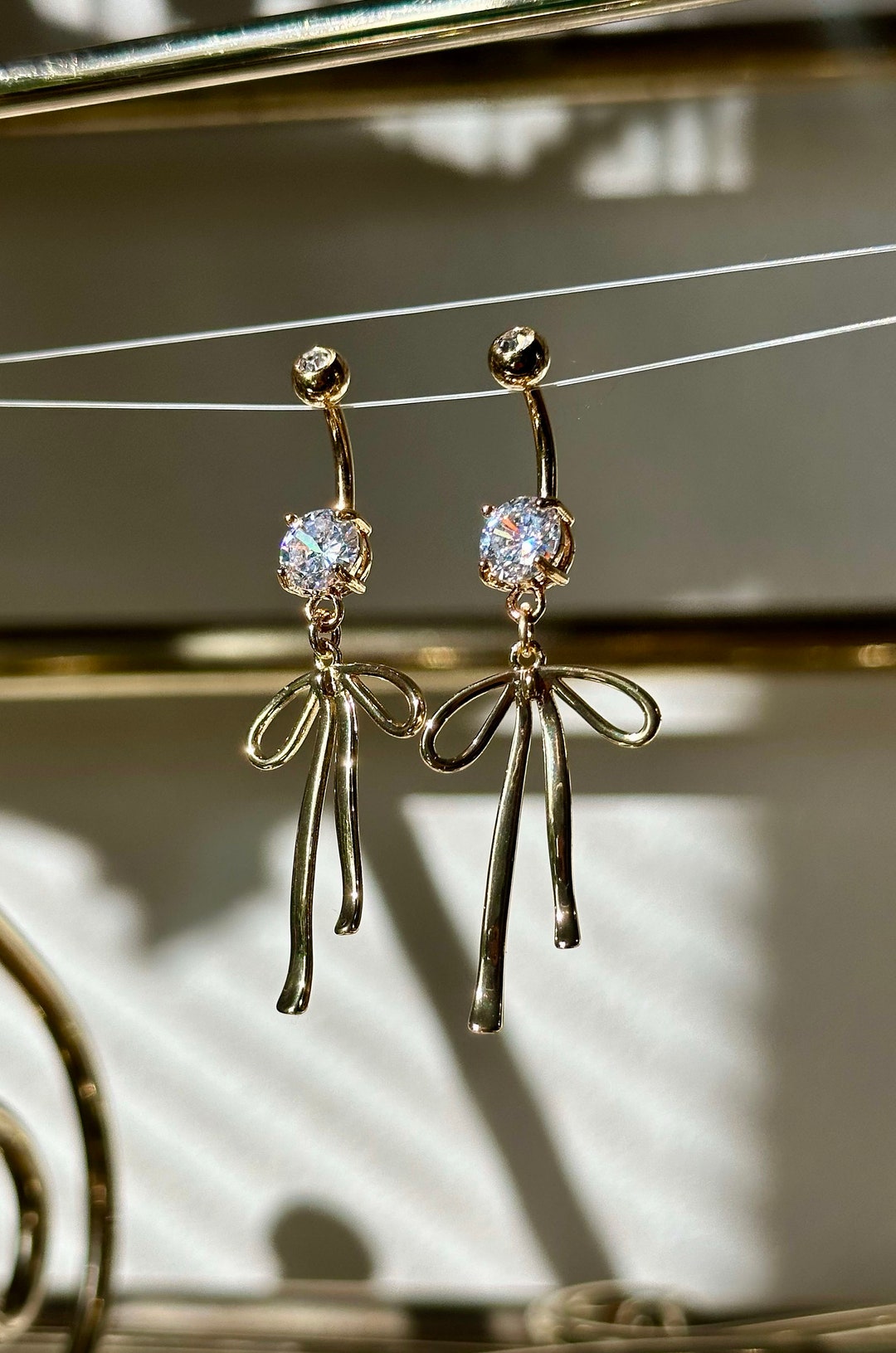 Surgical Steel W/14k Gold Fill Charm - Coquette Aesthetic Bow Dangle ...