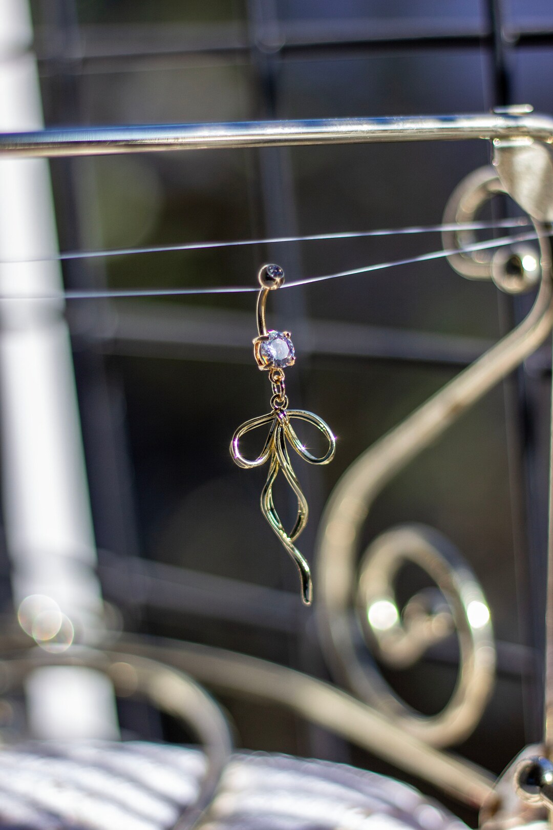 Surgical Steel W/14k Gold Fill Charm - Coquette Aesthetic Bow Dangle ...