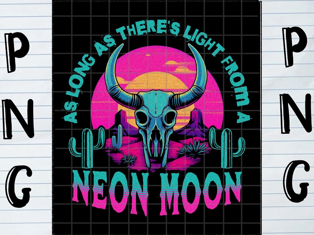 70s Retro Graphic Neon Moon PNG Country Lyric Digital Download Only - Etsy