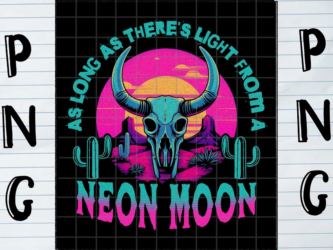 70s Retro Graphic Neon Moon PNG Country Lyric Digital Download Only - Etsy