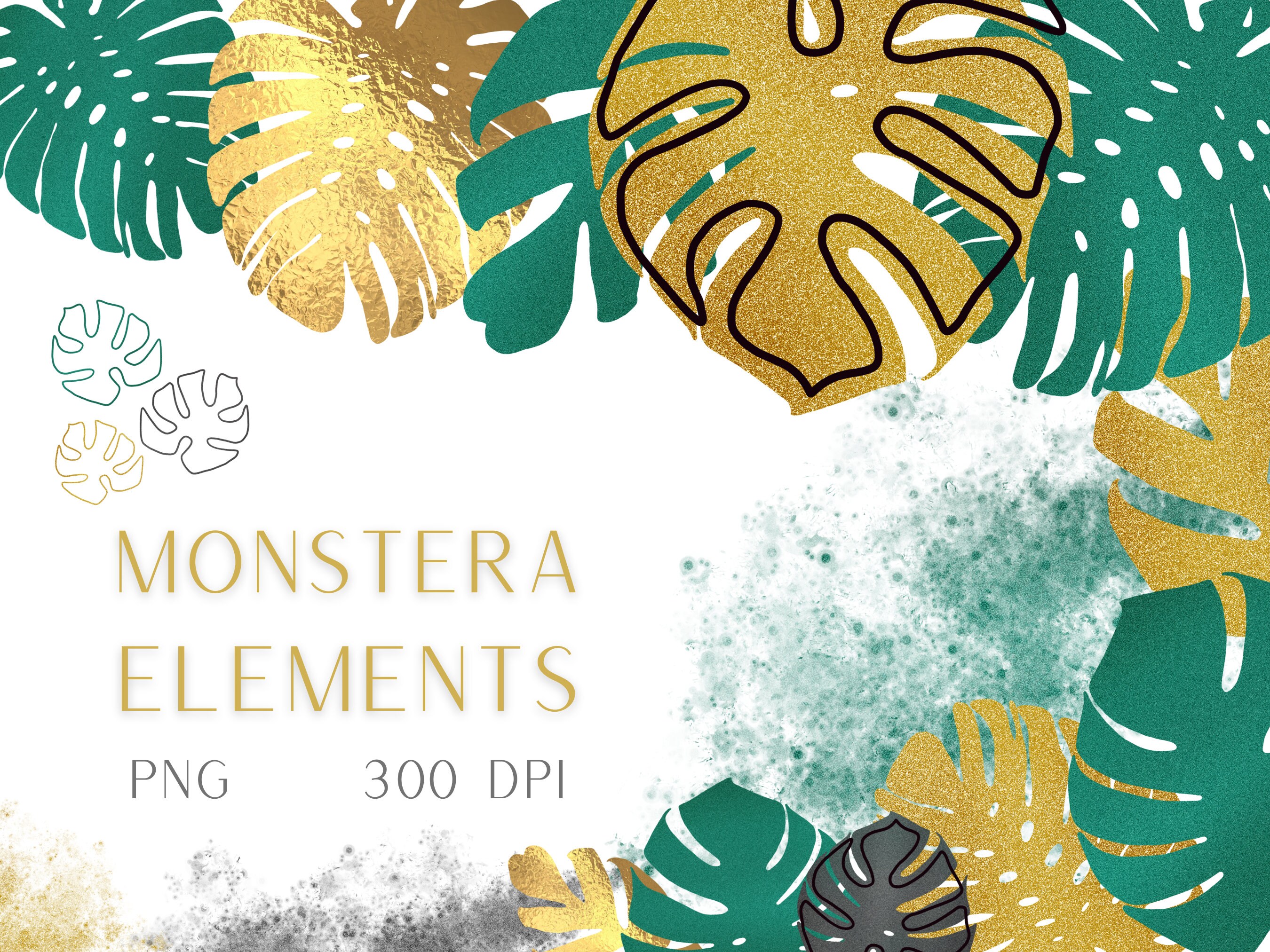 Gold Clip Art Monstera Gold Overlay PNG Gold and Green - Etsy