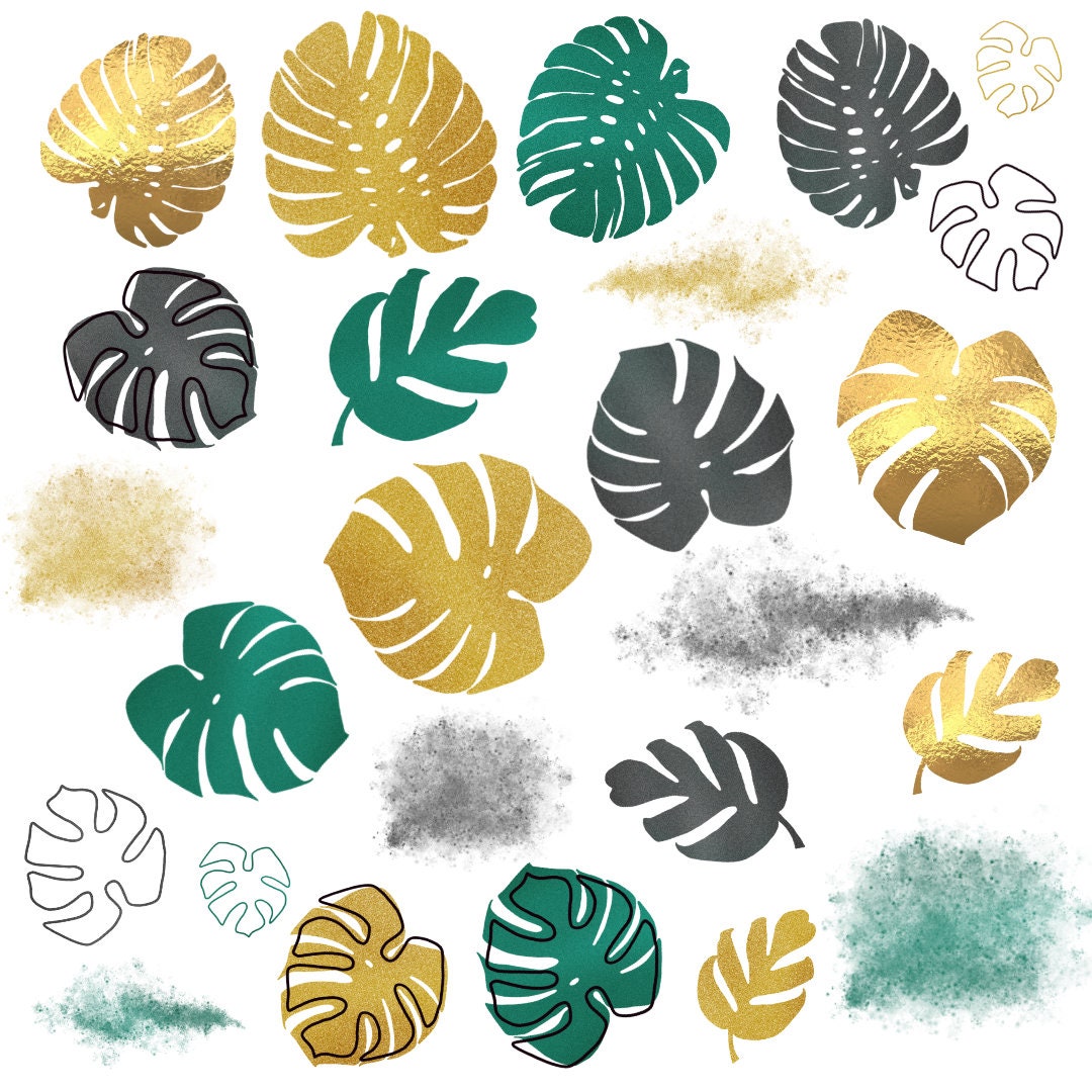 Gold Clip Art Monstera Gold Overlay PNG Gold and Green - Etsy