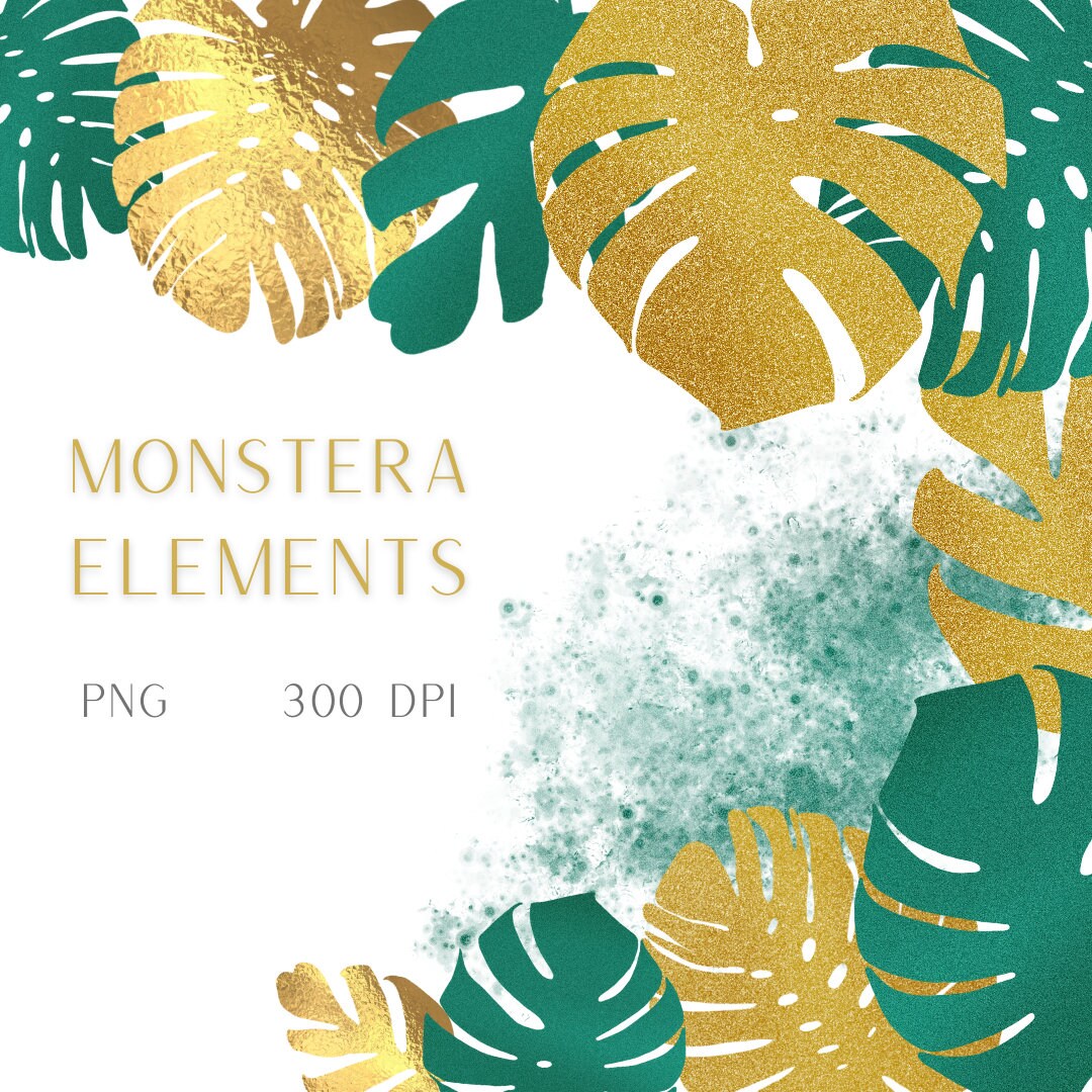 Gold Clip Art Monstera Gold Overlay PNG Gold and Green - Etsy