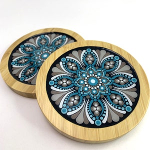 Hand Painted Dot Mandala Bamboo Coasters - Etsy
