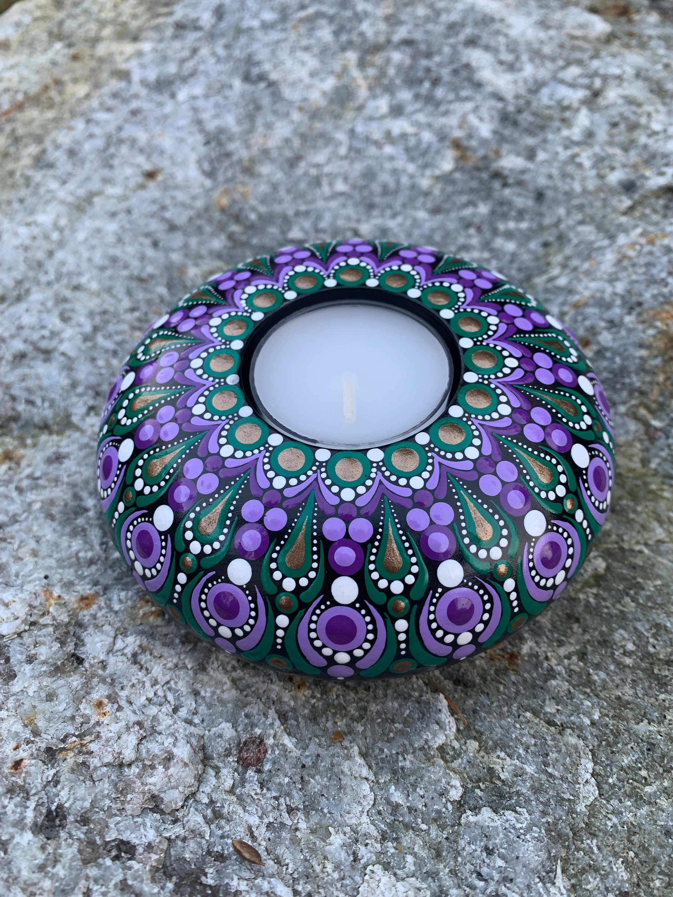 Dot Mandala Hand Painted Tea Light Candle Holder - Etsy
