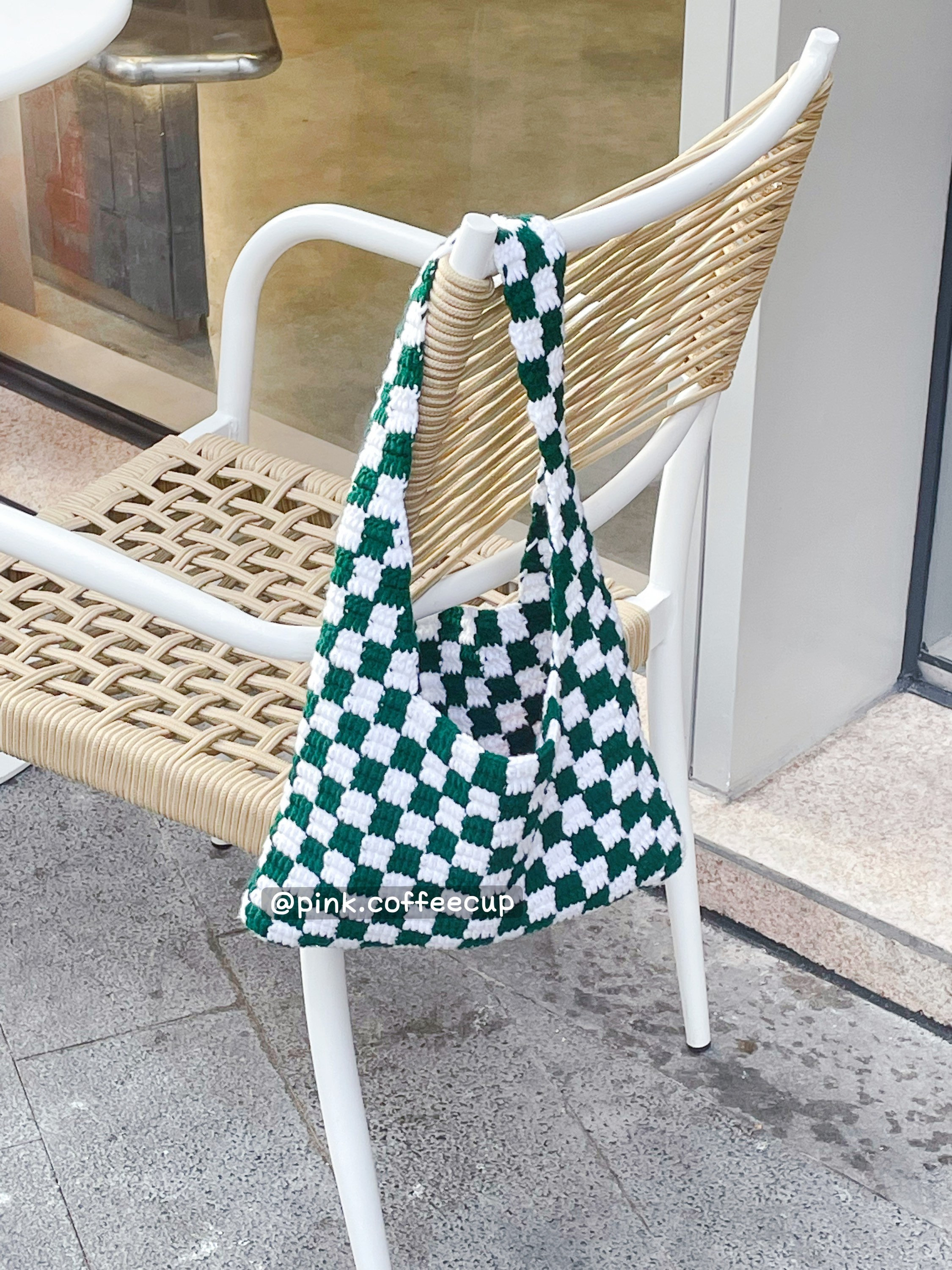 Crochet Handmade Checkered Checkerboards Shoulder Bag, Purse, Mini Bag ...