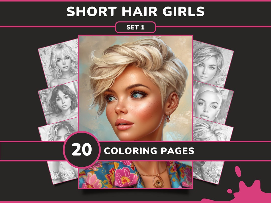 20 Short Hair Girls Coloring Pages for Adults - Set 1 | Pretty Women ...
