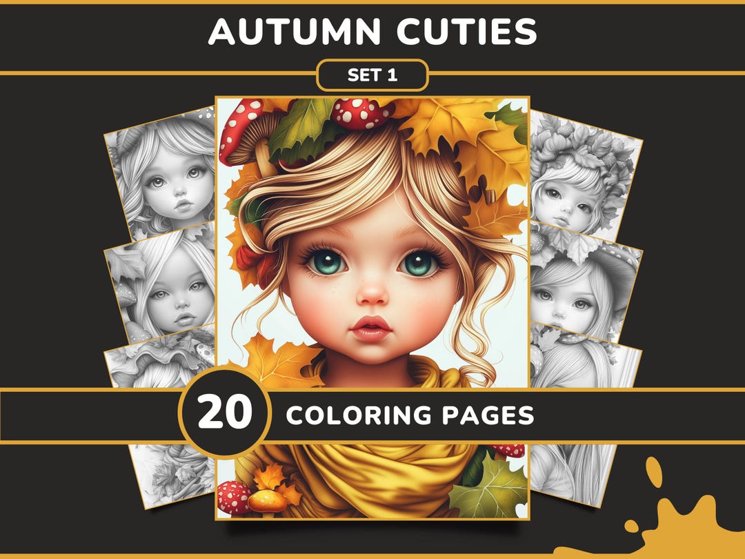 20 Autumn Cuties Coloring Pages for Adults - Set 1 | Fall Adorable ...