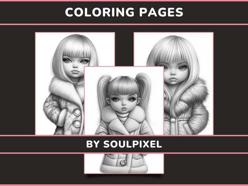 20 Fur Coat Cuties Coloring Pages for Adults - Set 1 | Cute Little Girl ...