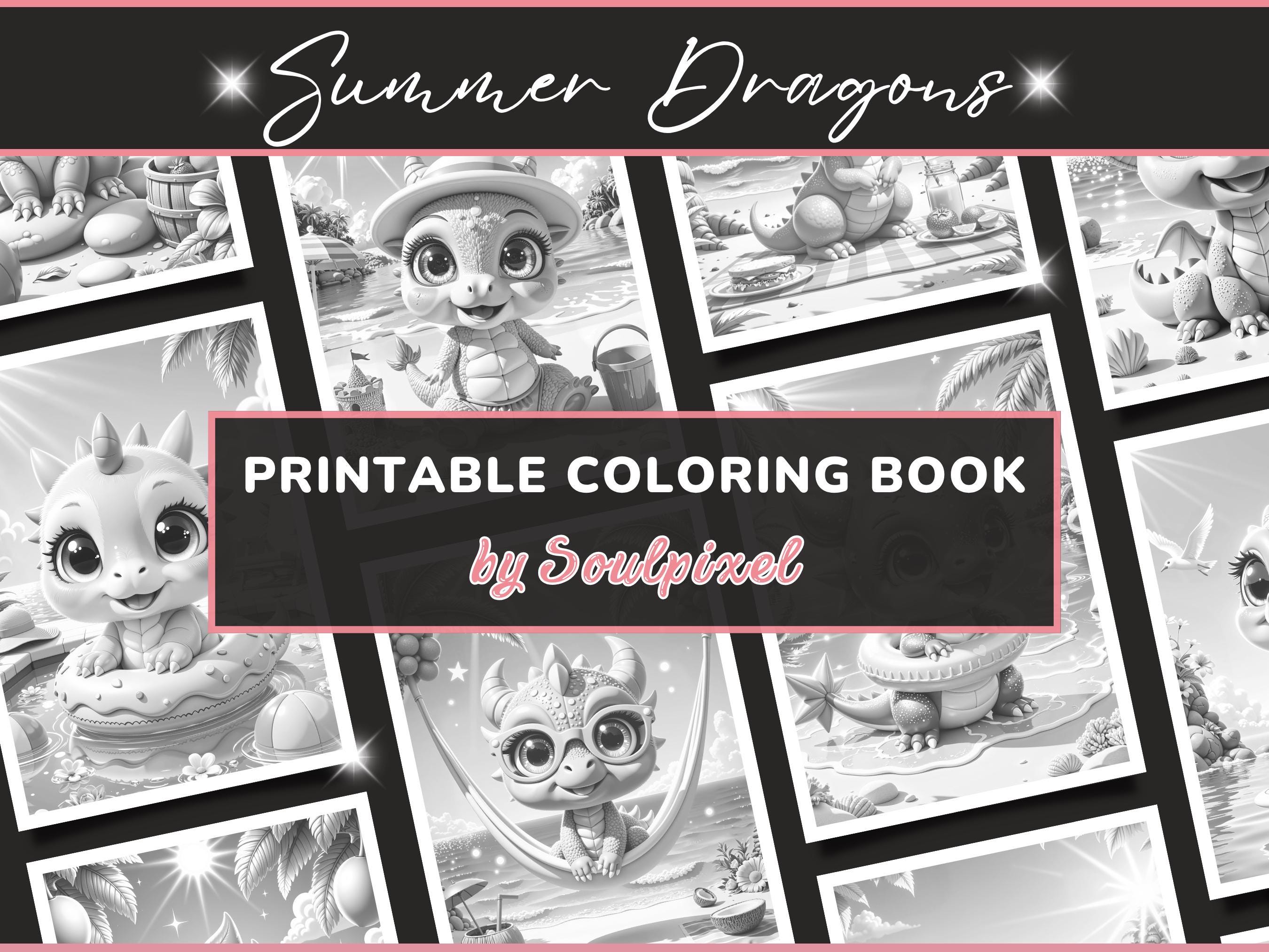 10 Summer Dragons Coloring Pages for Adults - Set 1 | Cute Baby Dragons ...