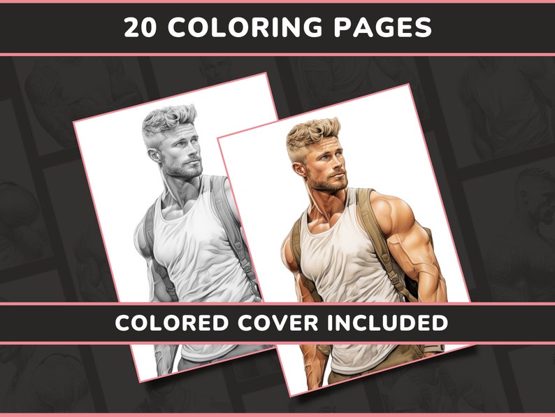 20 Muscular Men Coloring Pages for Adults Set 1 Realistic Guys With ...