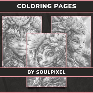 20 Floral Humanoids Coloring Pages for Adults - Set 1 | Whimsical ...