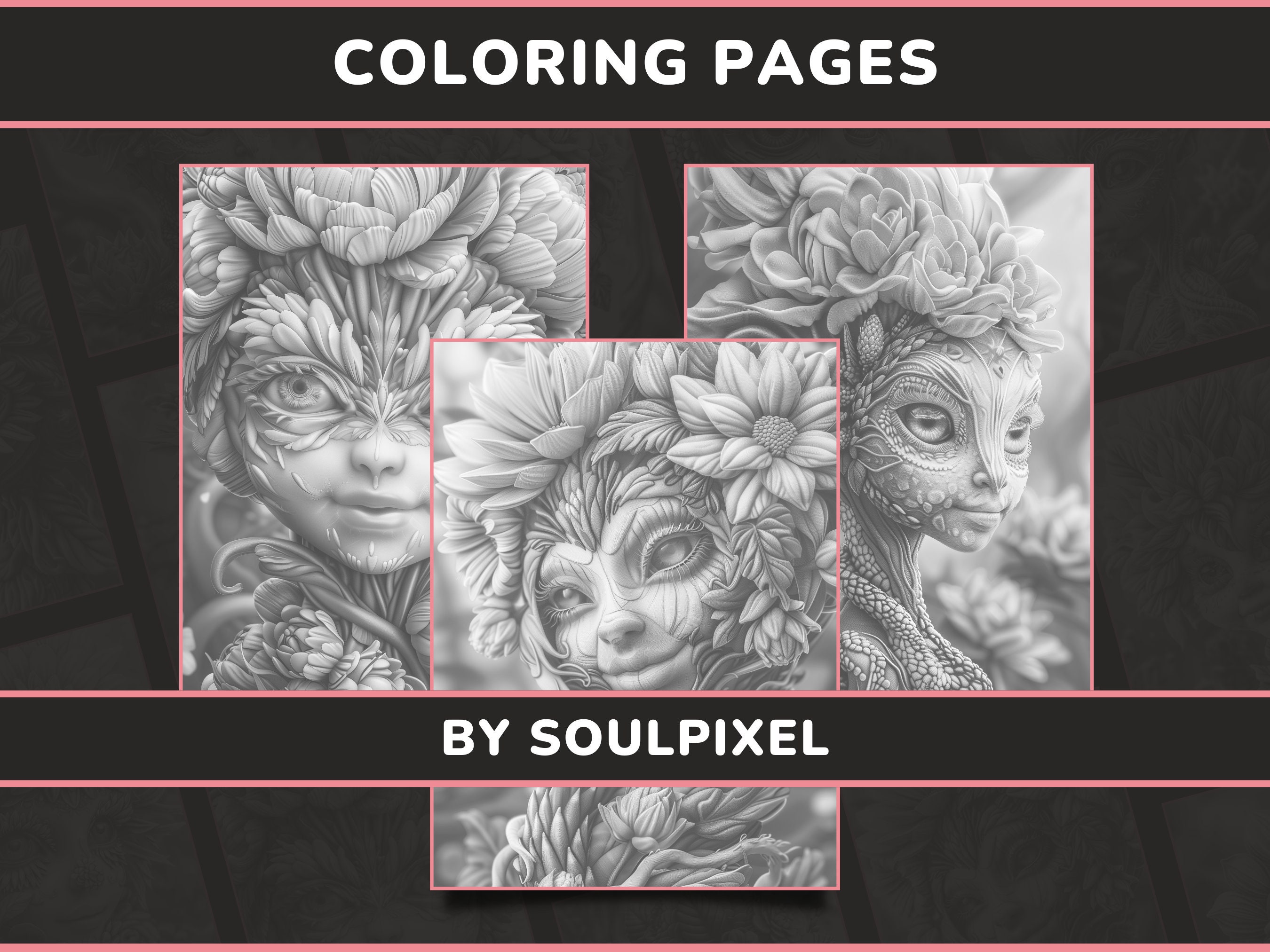 20 Floral Humanoids Coloring Pages for Adults Set 1 Whimsical Fantasy ...