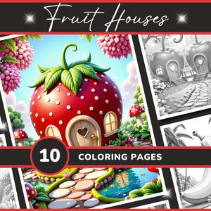 BUNDLE | 20 Fruit & Veggie Houses Coloring Pages for Adults | Fantasy ...