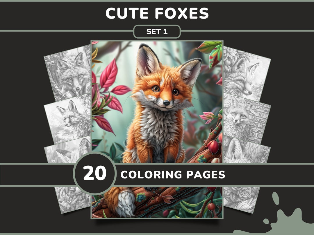 20 Cute Foxes Coloring Pages for Adults - Set 1 | Realistic Fox, Forest Animal Woodland ...