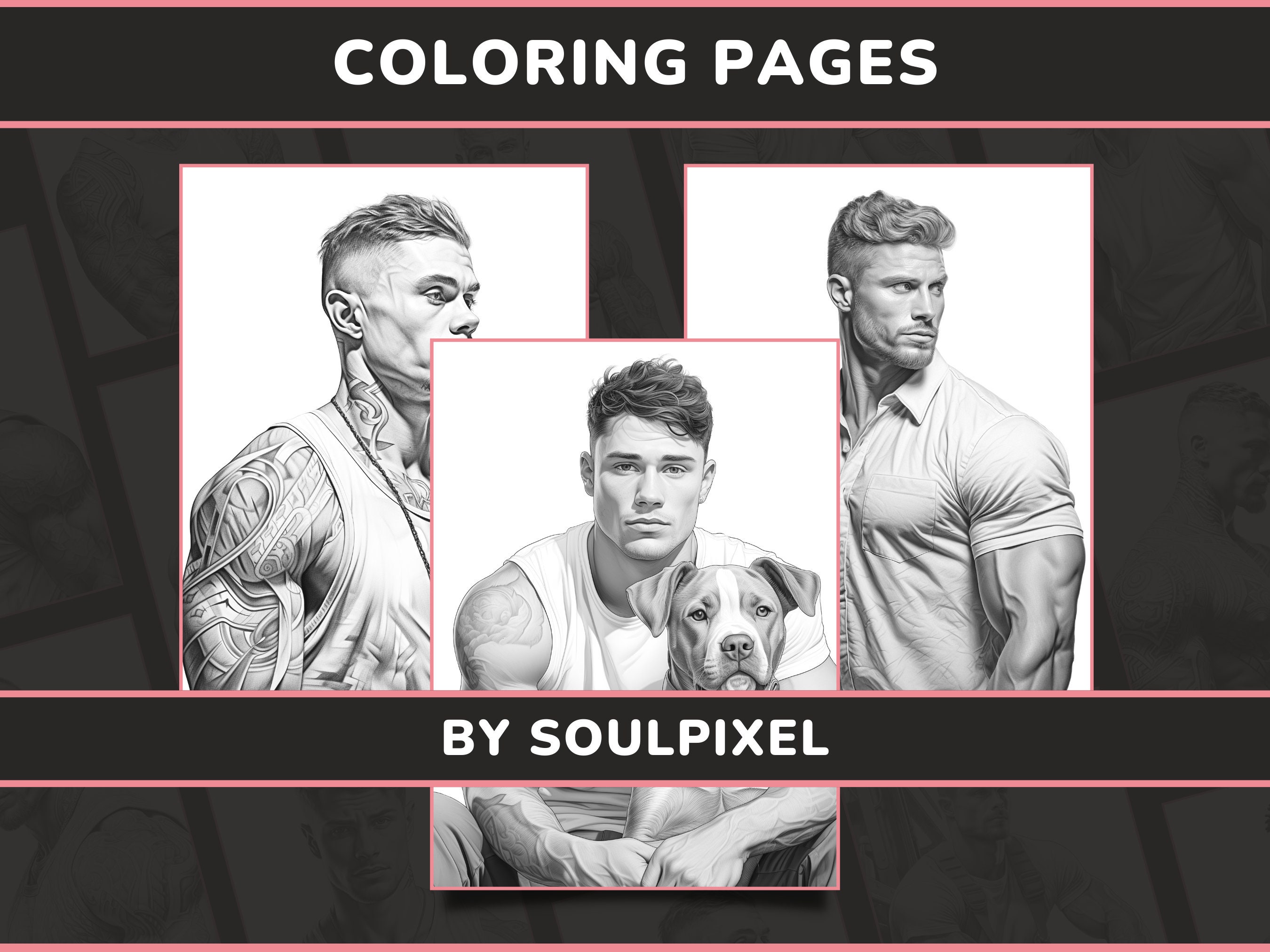 20 Muscular Men Coloring Pages for Adults Set 1 Realistic Guys With ...