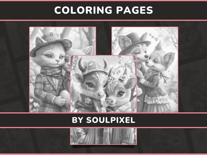 20 Cute Animal Couples Coloring Pages for Adults Set 1 Critters in Love ...