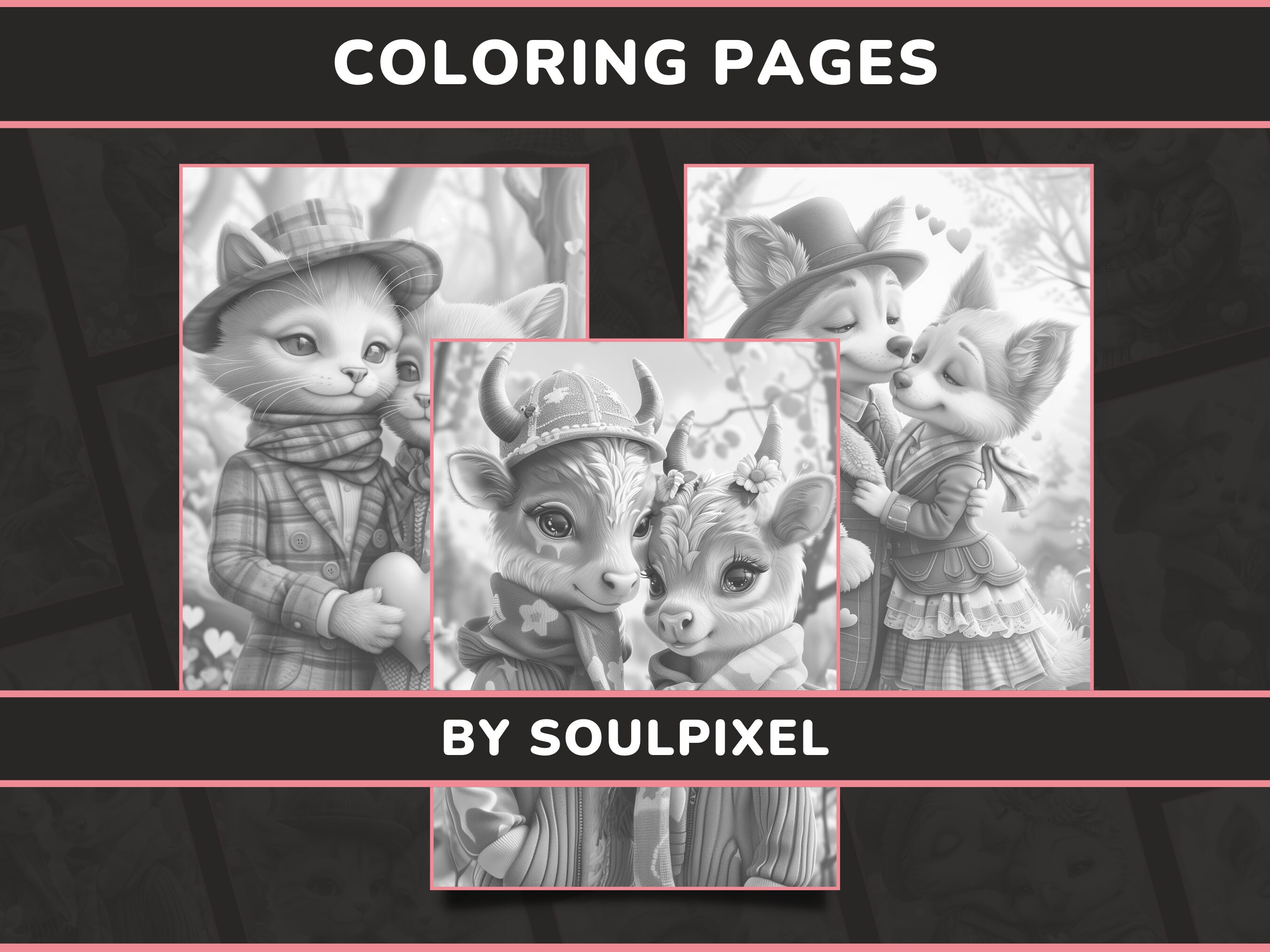 20 Cute Animal Couples Coloring Pages for Adults Set 1 Critters in Love ...