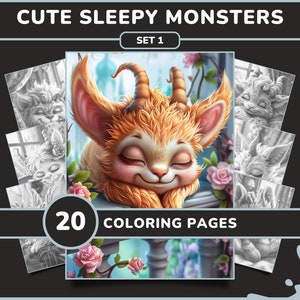 20 Cute Sleepy Monsters Coloring Pages for Adults - Set 1 | Fantasy ...