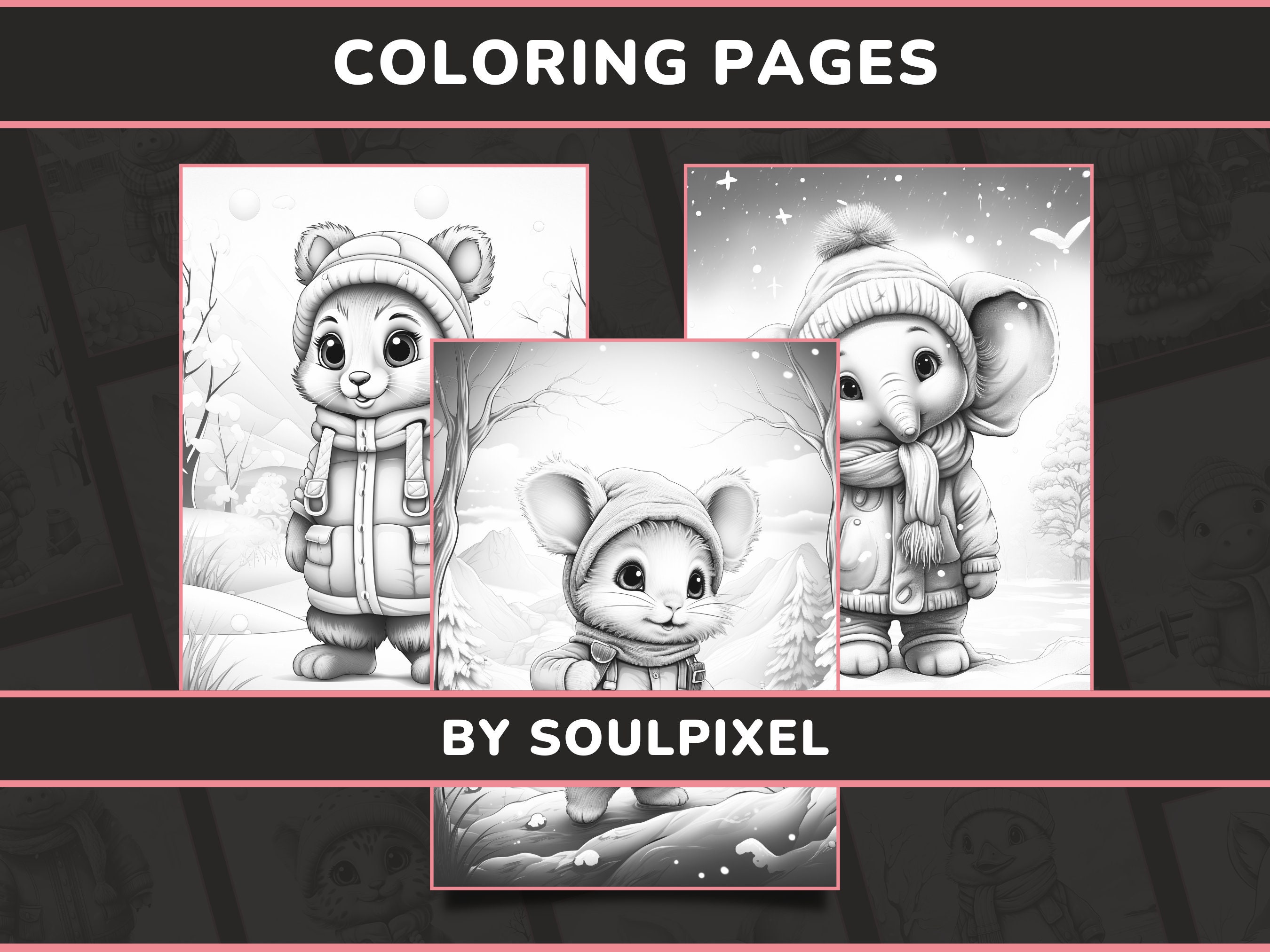 20 Snowy Critters Coloring Pages for Adults Set 1 Cute Baby Animals in ...