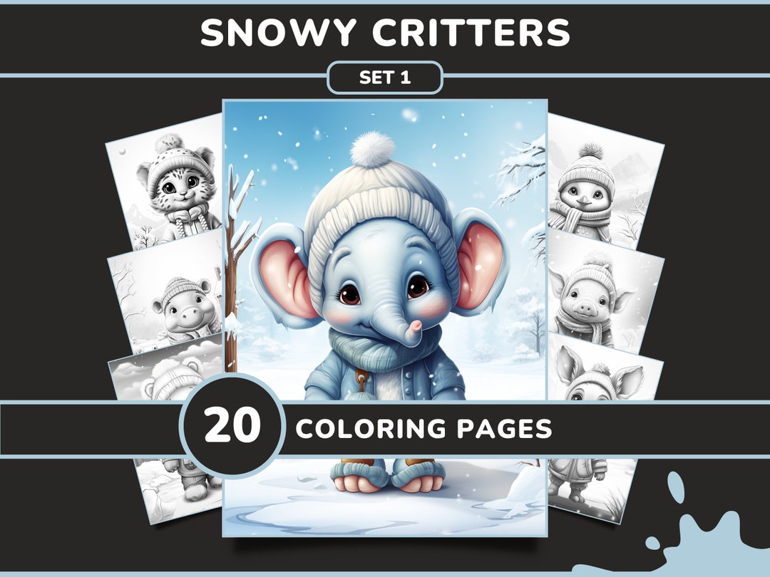 20 Snowy Critters Coloring Pages for Adults - Set 1 | Cute Baby Animals ...