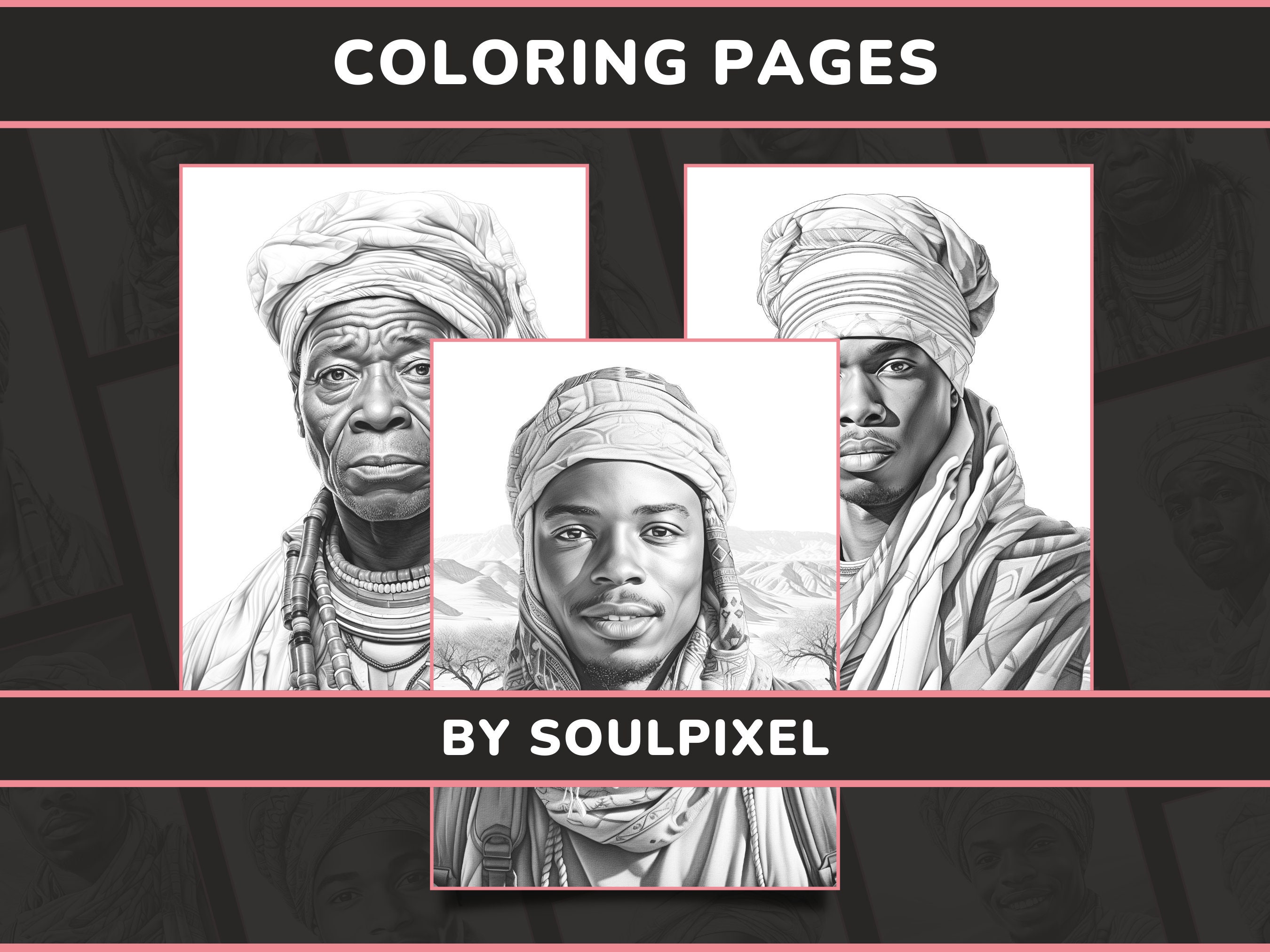 20 African Men Coloring Pages for Adults Set 1 Black Males Portrait ...