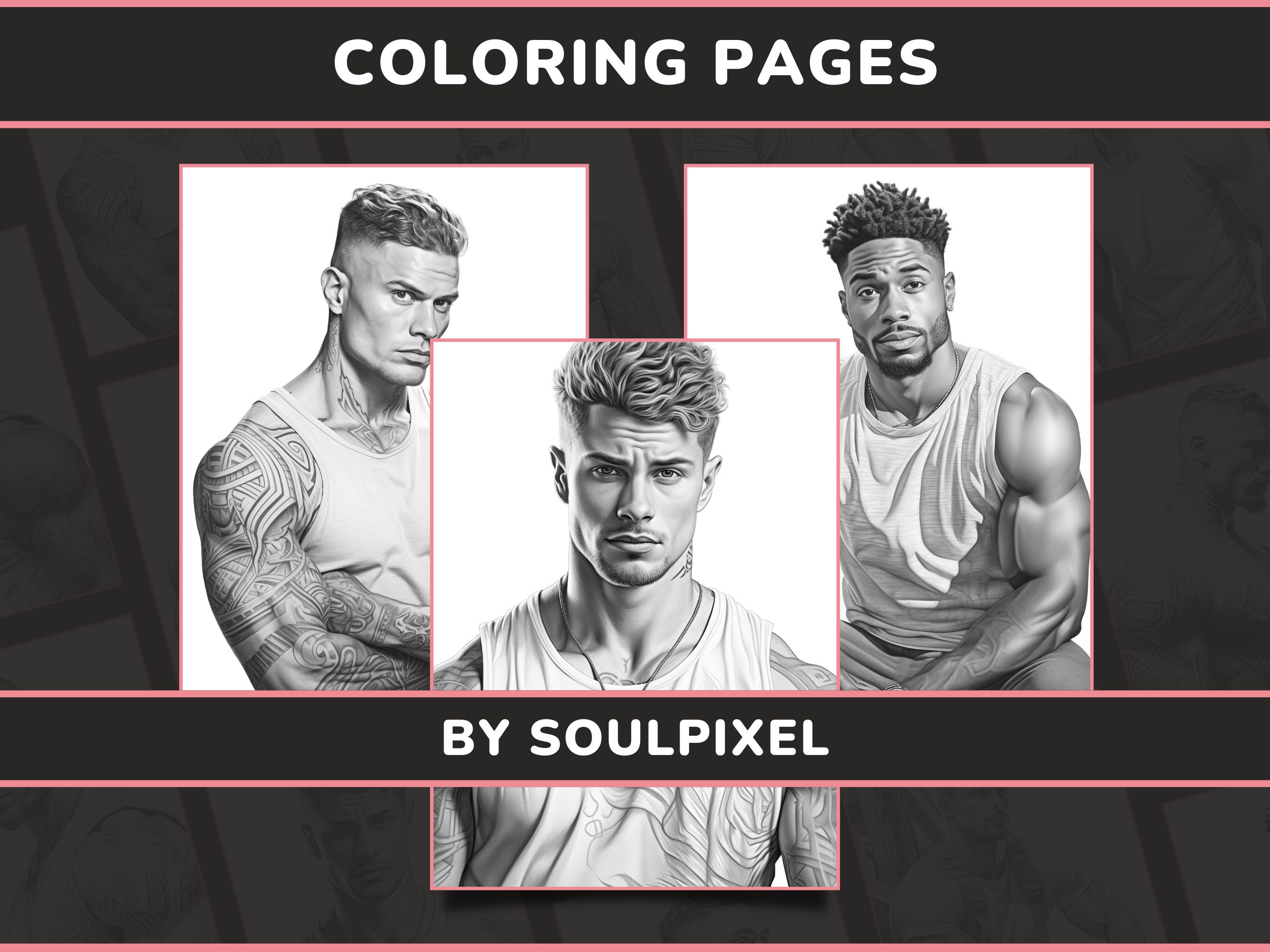 20 Muscular Men Coloring Pages for Adults Set 1 Realistic Guys With ...