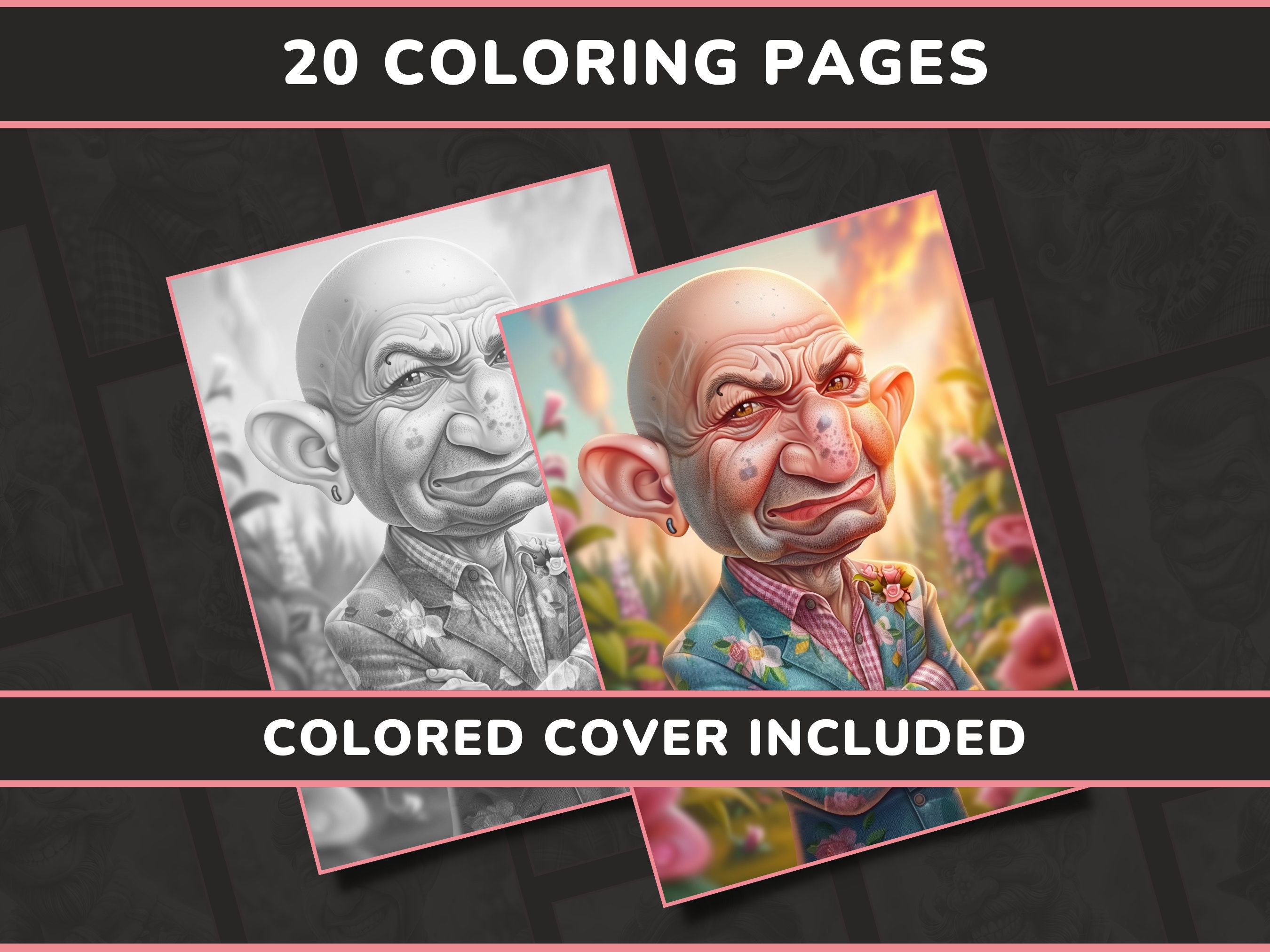 20 Man Caricatures Coloring Pages for Adults Set 1 Funny Men Portraits ...