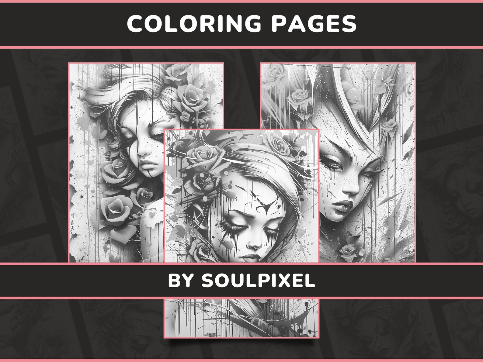 20 Abstract Love Coloring Pages for Adults Set 1 Graffiti Women ...