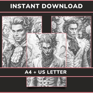 20 Gothic Gentlemen Coloring Pages for Adults Set 1 Spooky Hot Vampire ...