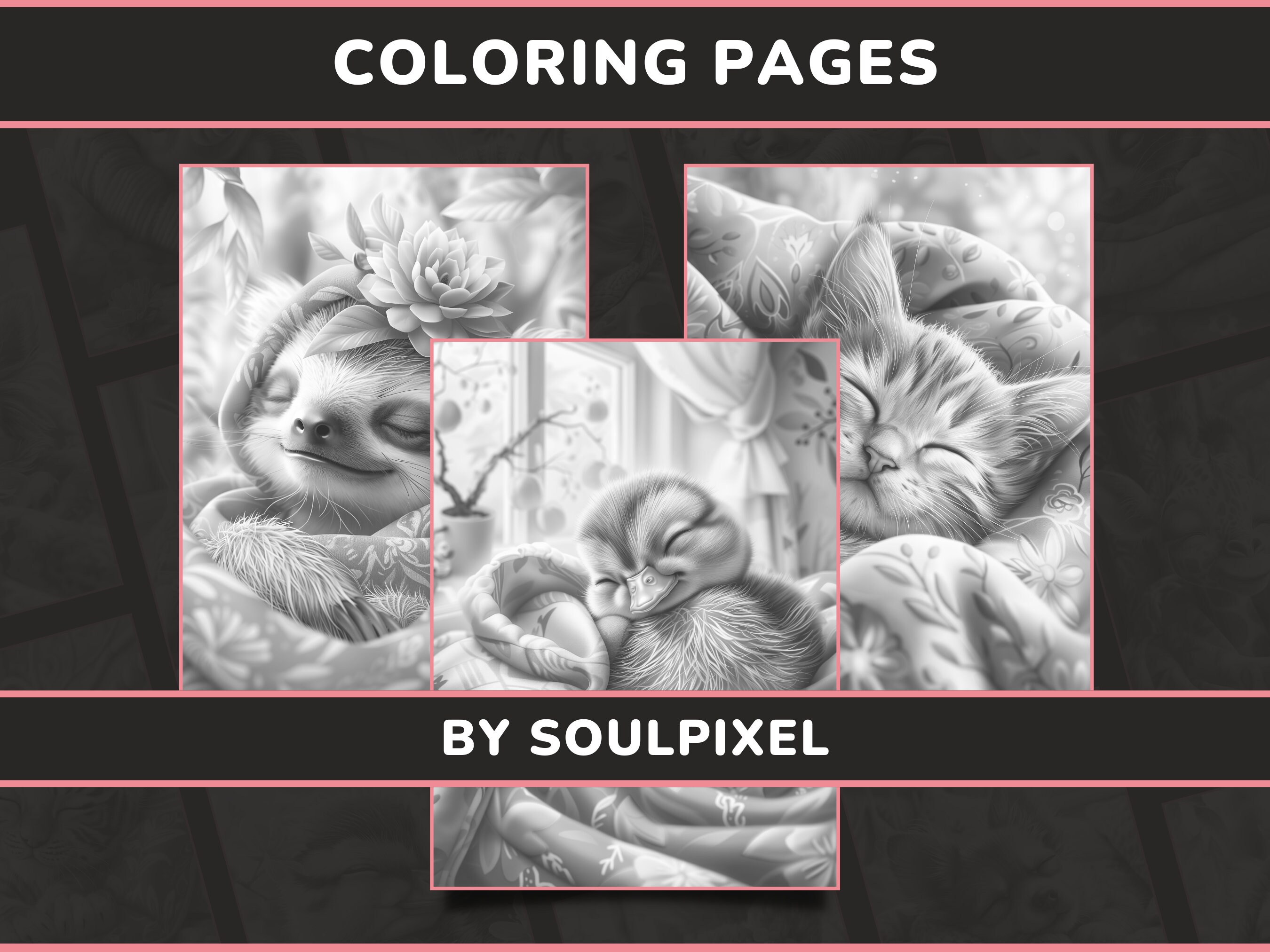 20 Sleeping Animals Coloring Pages for Adults Set 1 Cute Critters ...