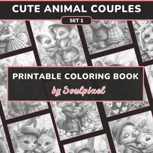 20 Cute Animal Couples Coloring Pages for Adults Set 1 Critters in Love ...