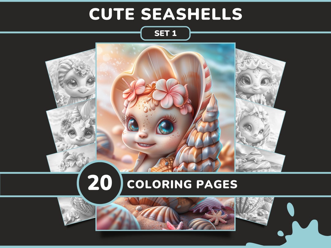 20 Cute Seashells Coloring Pages for Adults - Set 1 | Adorable Ocean ...