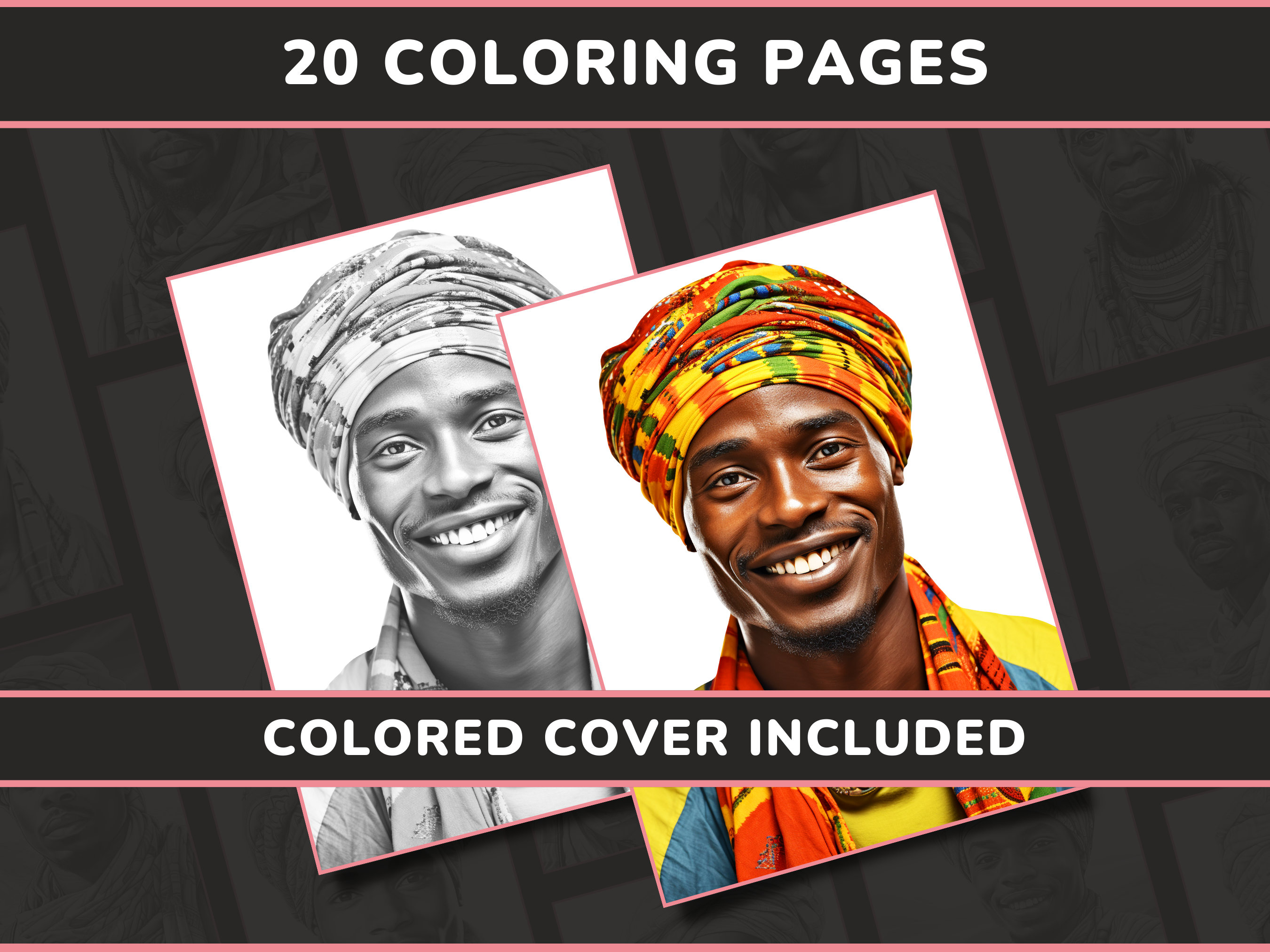 20 African Men Coloring Pages for Adults Set 1 Black Males Portrait ...