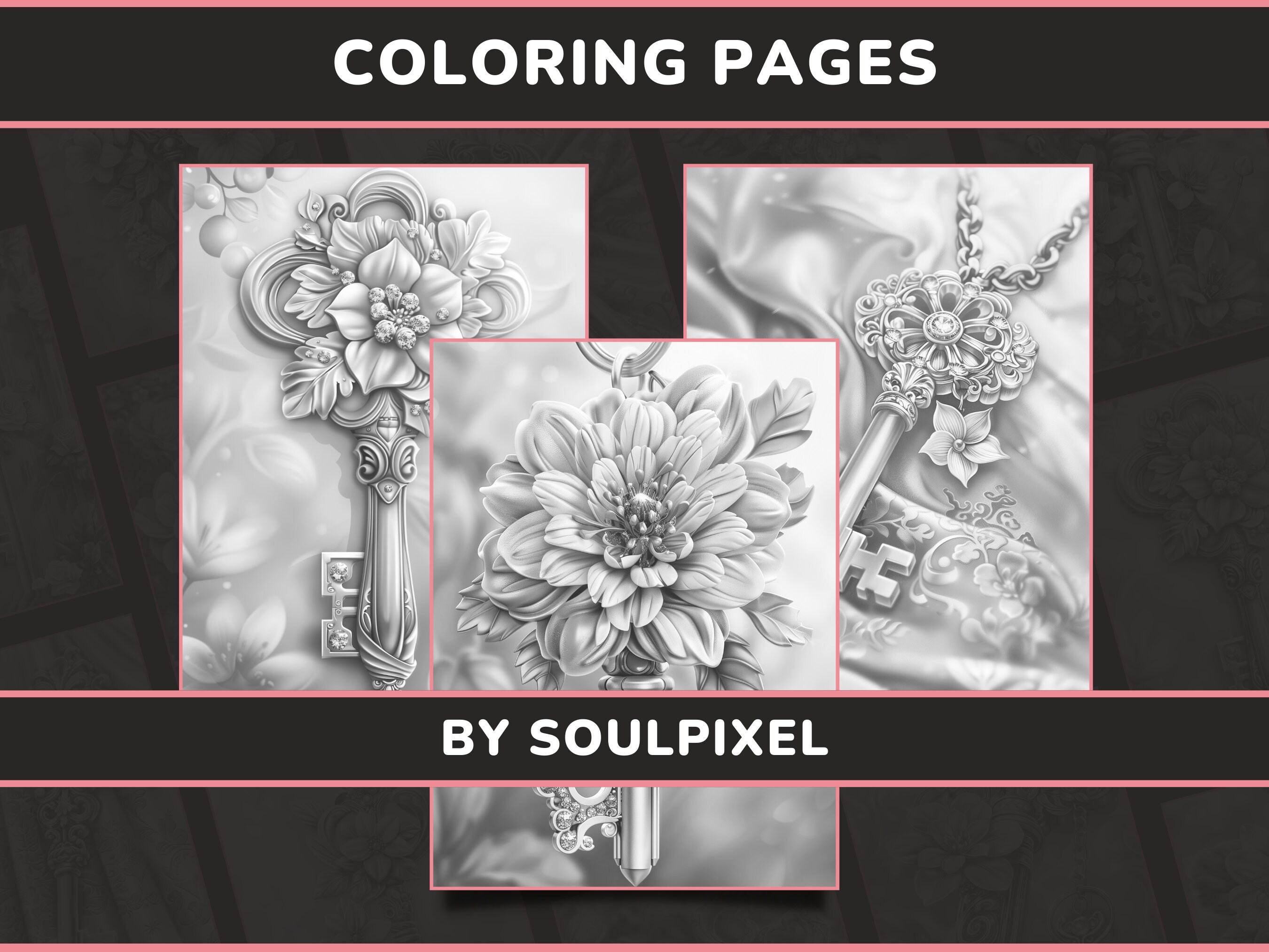 20 Beautiful Keys Coloring Pages for Adults Set 1 Keys and Flower ...