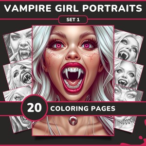 BUNDLE 40 Vampire Girls Coloring Pages for Adults Spooky Fantasy Women ...