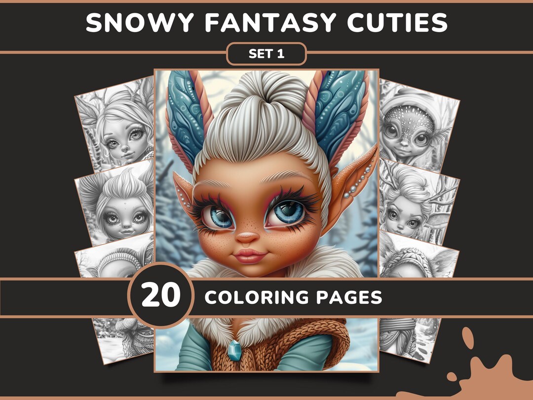 20 Snowy Fantasy Cuties Coloring Pages for Adults - Set 1 | Adorable ...
