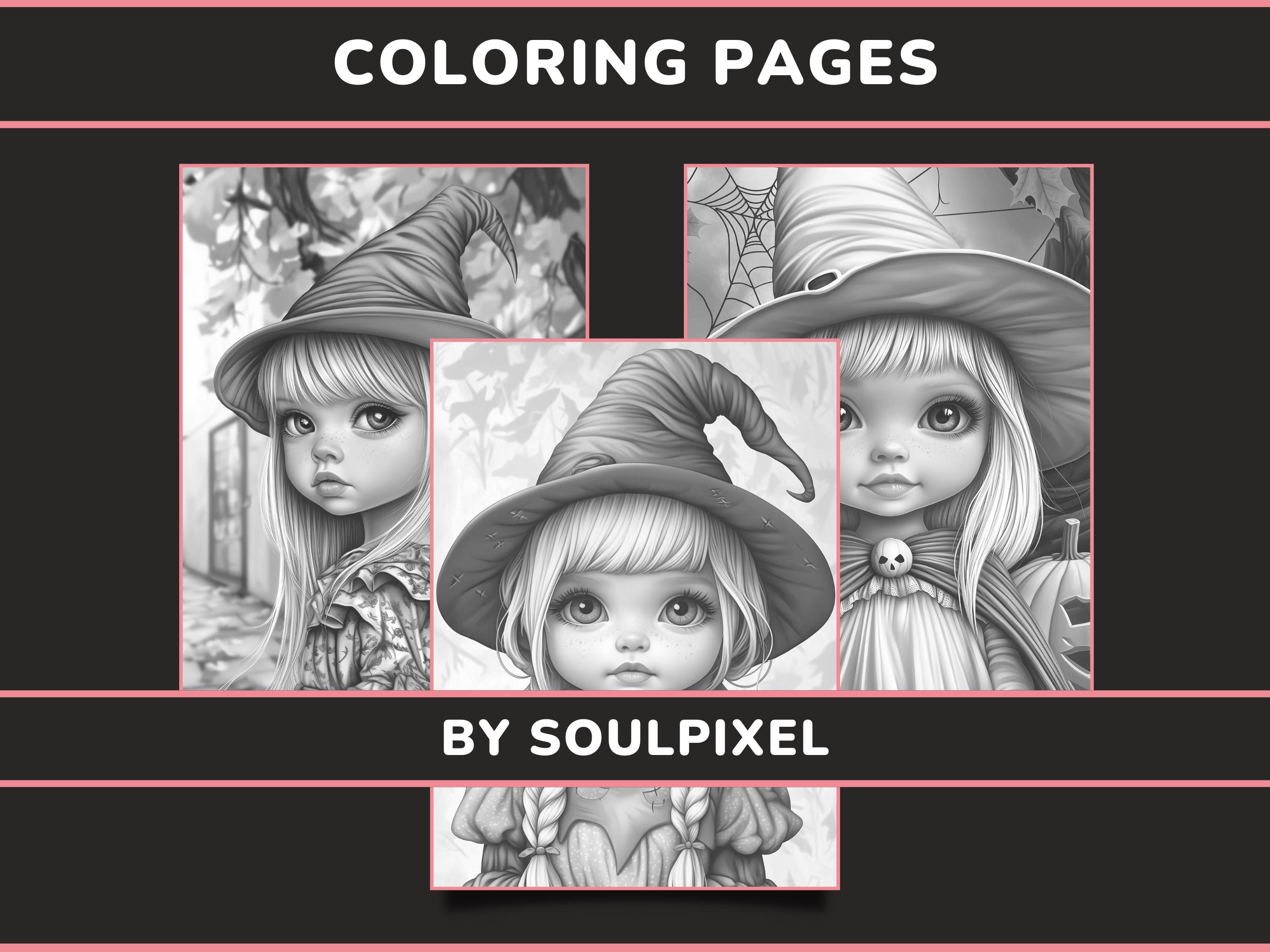 20 Cute Little Witches Coloring Pages for Adults - Set 1 | Adorable ...