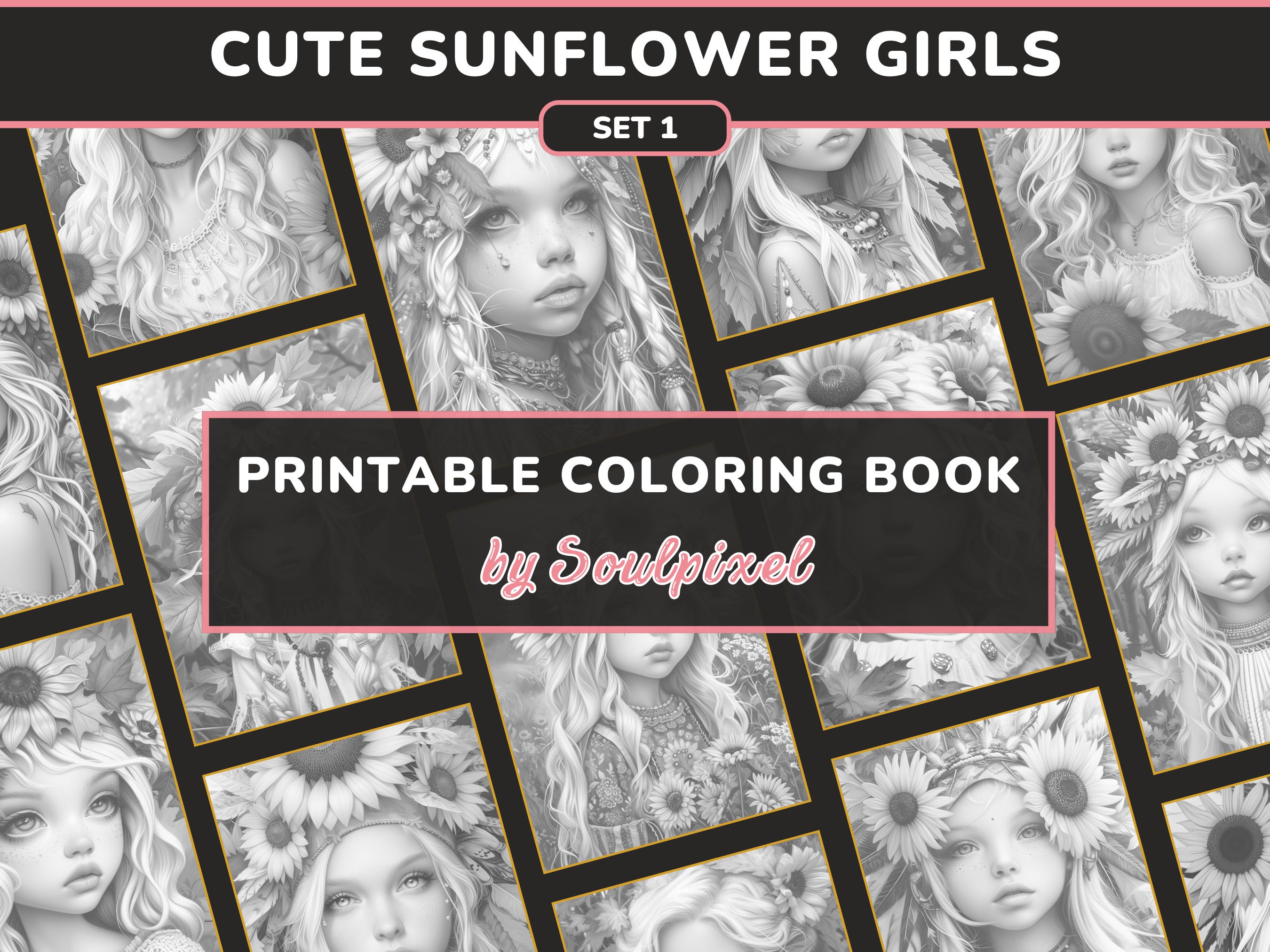 20 Cute Sunflower Girls Coloring Pages Set 1 Adorable Portraits ...