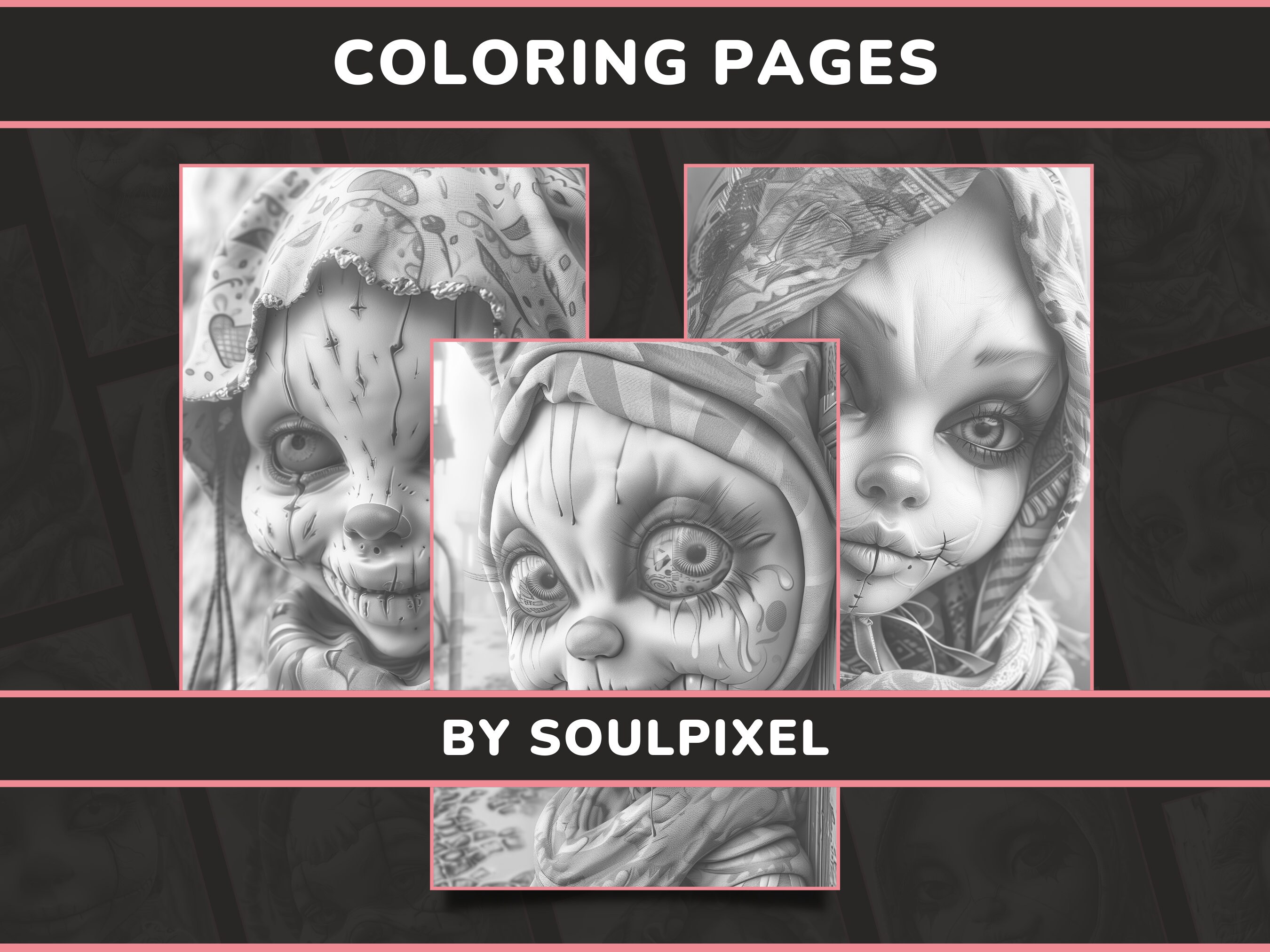 20 Creepy Dolls Coloring Pages for Adults Set 1 Spooky Scary Halloween ...