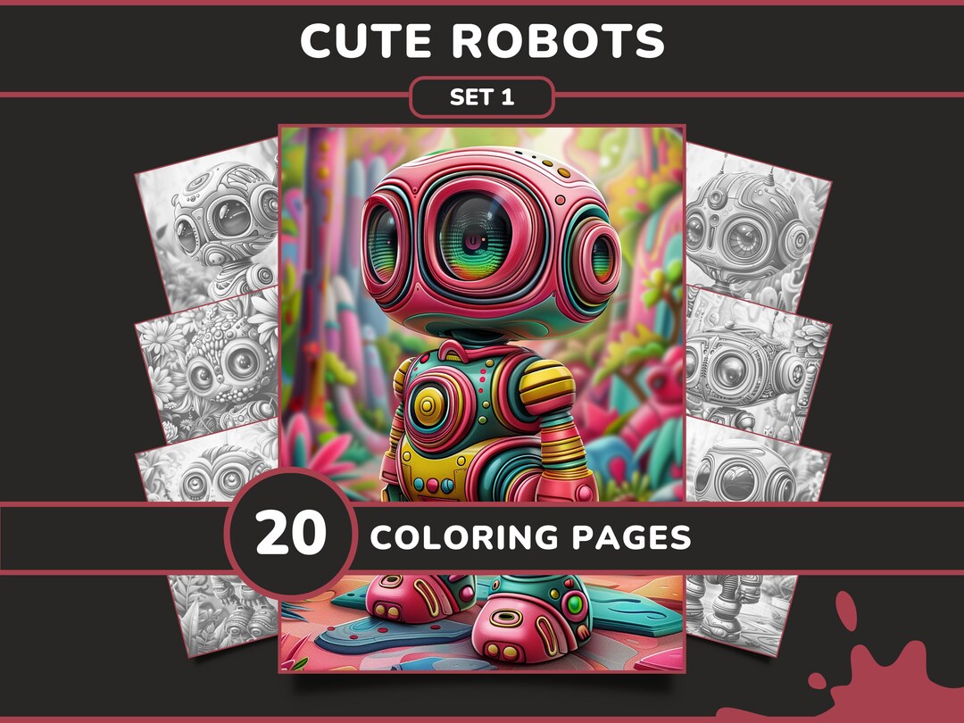 20 Cute Robots Coloring Pages for Adults - Set 1 | Adorable Futuristic ...