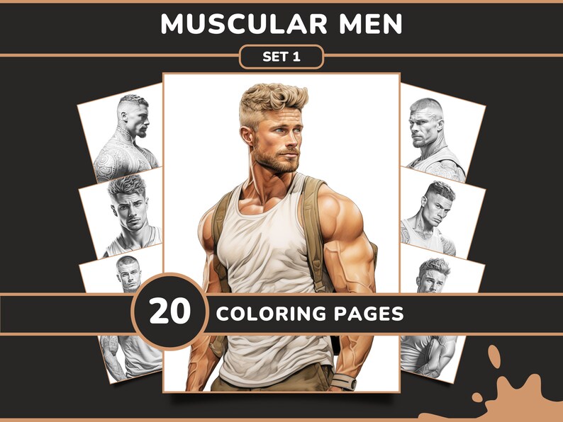 20 Muscular Men Coloring Pages for Adults Set 1 Realistic Guys With ...