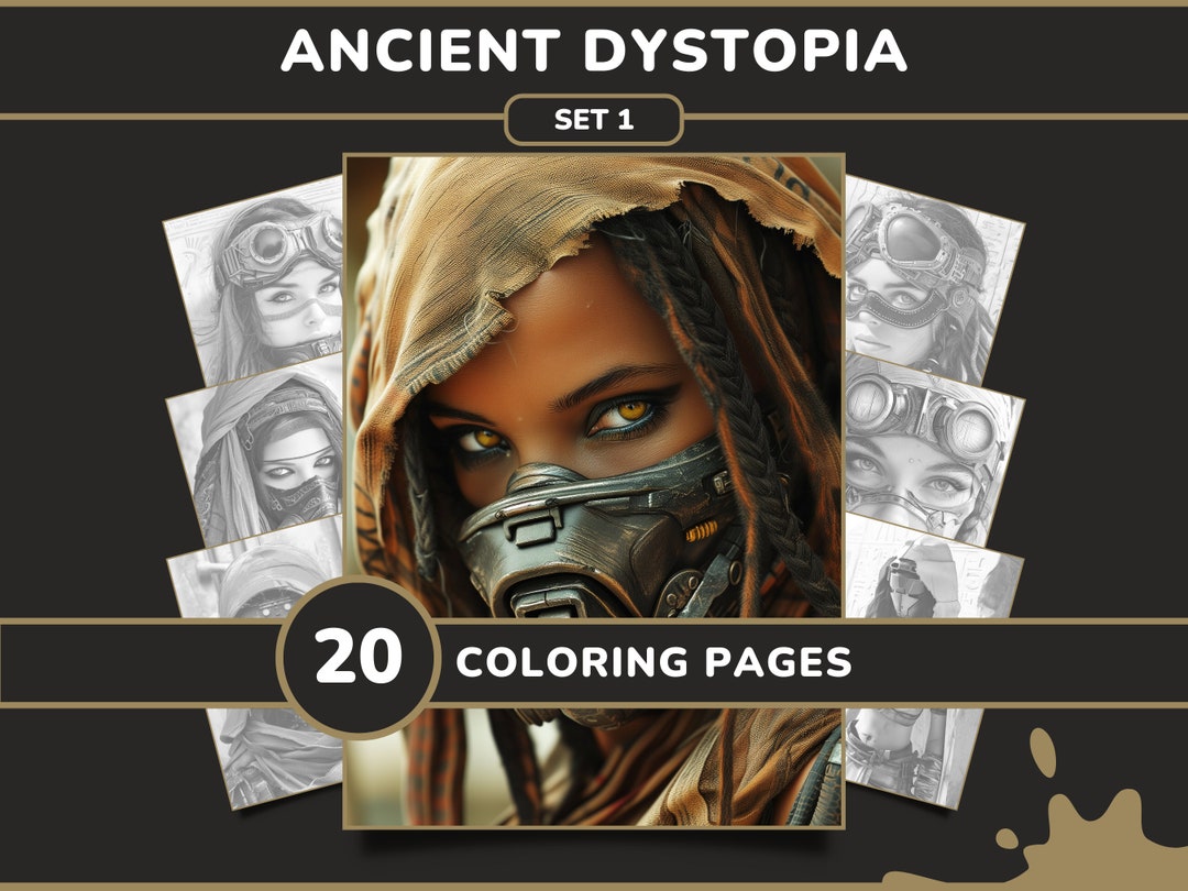20 Ancient Dystopia Coloring Pages for Adults Set 1 Fantasy Cyberpunk ...
