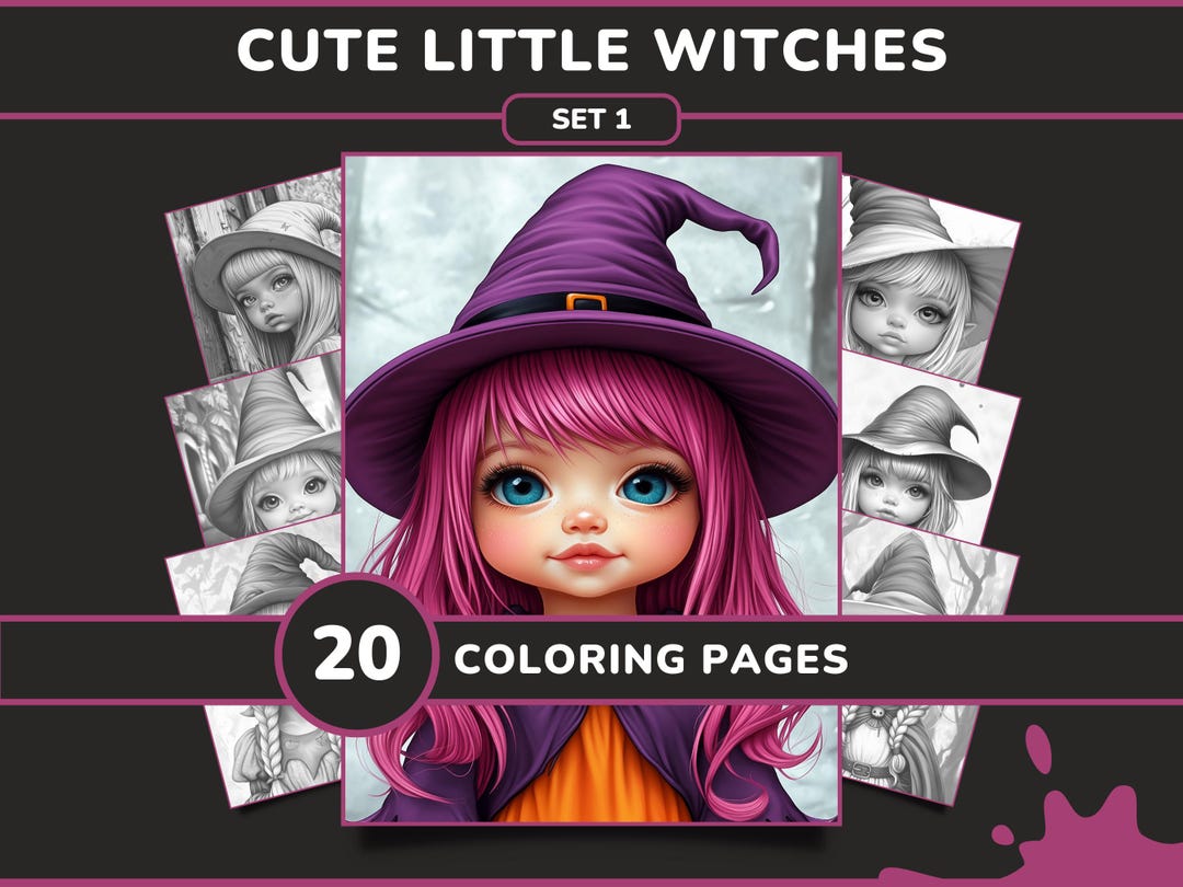 20 Cute Little Witches Coloring Pages for Adults - Set 1 | Adorable ...