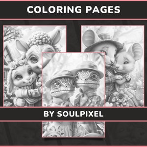 20 Cute Animal Couples Coloring Pages for Adults Set 1 Critters in Love ...